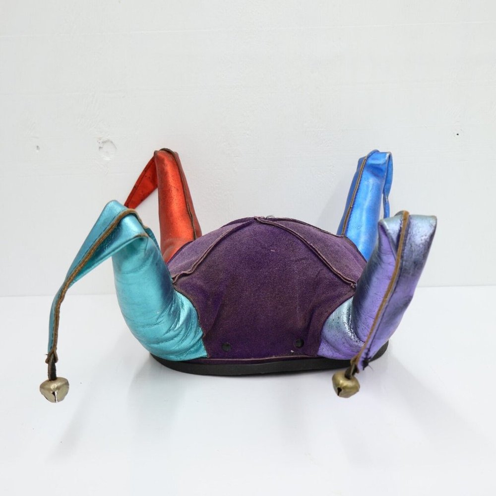 Vintage Jesters Hat Leather Helmet With Bells Hat 4 P… - Gem